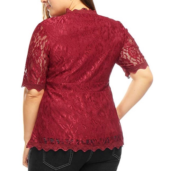 Boutique | Tops | Plus Size Red Floral Short Sleeves V Neck Blouse ...